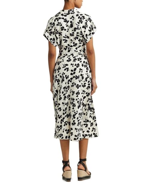 Lauren Ralph Lauren Leaf Print Belted Crepe Dress In Natural Myer