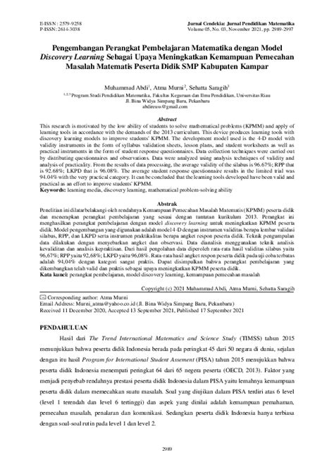 Pdf Pengembangan Perangkat Pembelajaran Matematika Dengan Model