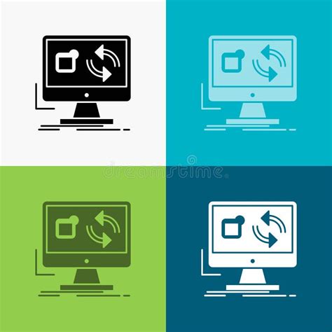 Update App Application Install Sync Icon Over Various Background Glyph Style Design