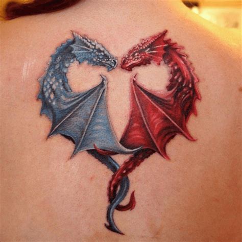 Two Dragons Forming A Heart Tattoo