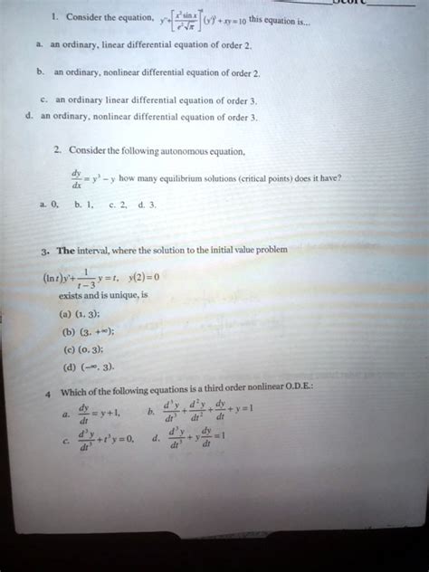 Consider The Equation Jo 10 This Equalion Ordinary Lunene Differential Equation Order Ordinary