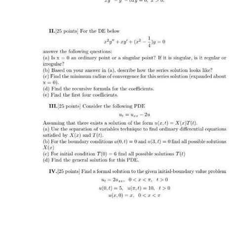 Solved For The De Below X 2y Xy X 2 1 4 Y 0