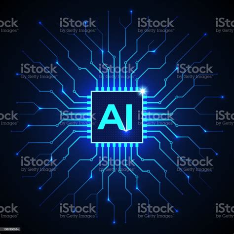 인공 지능 Ai 추상 프로세서 컴퓨터 디지털 칩 인쇄 회로 기판 다크 블루 기술 배경 템플릿 웹 배너 포스터디자인 요소 벡터
