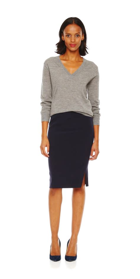 Women Dress Shirt Outfit Business Casual Stretch Skirt Knee Length