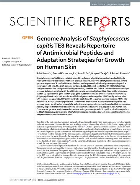 Pdf Genome Analysis Of Staphylococcus Capitis Te Reveals Repertoire