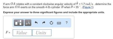 solved if arm oa rotates with a constant clockwise angular