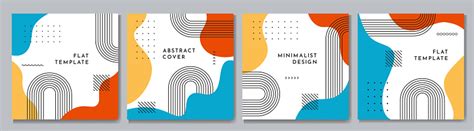 벡터 일러스트레이션 트렌디 한 추상적 인 기하학적 배경 컬렉션 선형 무지개 호 소셜 미디어 템플릿 웹 배너를위한 디자인 요소 간단한 기하학적 모양 선과 색파 0명에 대한