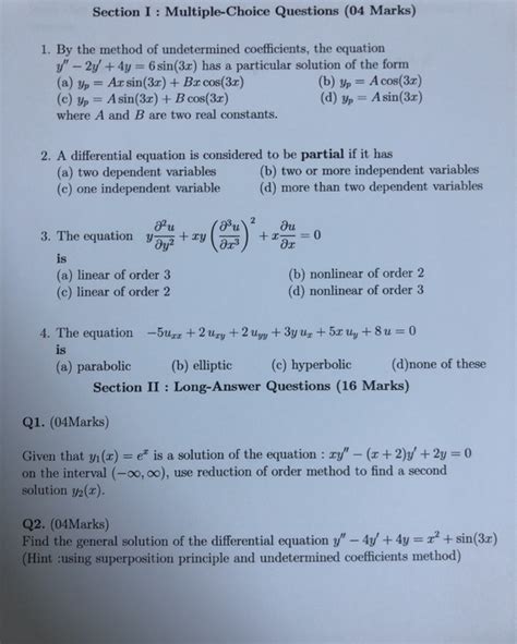 Solved Q3 04marks Solve The Cauchy Euler Equation Y