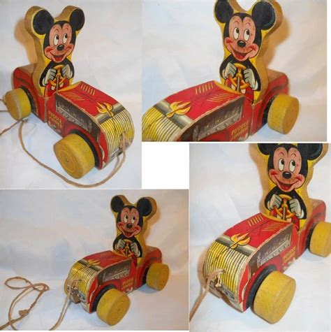 S MICKEY MOUSE Puddle Jumper Fisher Price Wooden Pull Toy Disney No FP