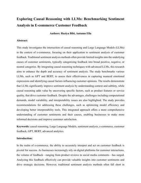 Pdf Exploring Causal Reasoning With Llms Benchmarking Sentiment Analysis In E Commerce