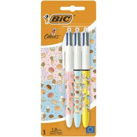 Stylo Bille 4 Couleurs x3 Design Cute Food BIC le lot de 3 stylos à
