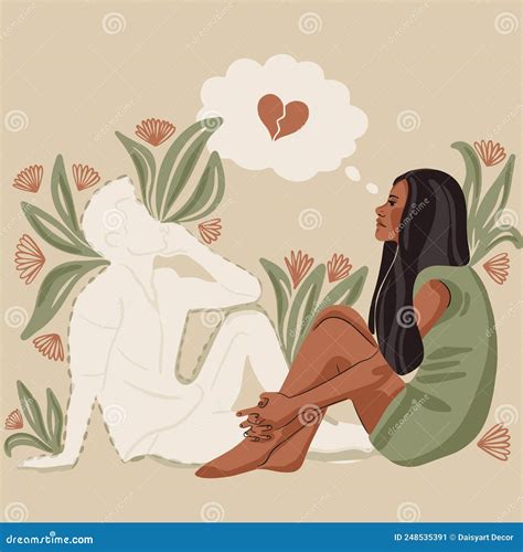 Introvert Depressive Sad Lonely Woman In Anxiety Flat Vector Cartoon