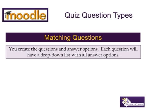 Moodle Matching Quiz Question Pptx