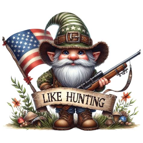 12 Hunting Gnome Png Patriotic Hunter Gnome Holding Rifle Usa Flag