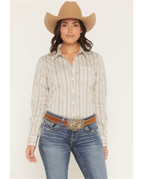 Ariat Womens Kirby Floral Striped Print Long Sleeve Button Down