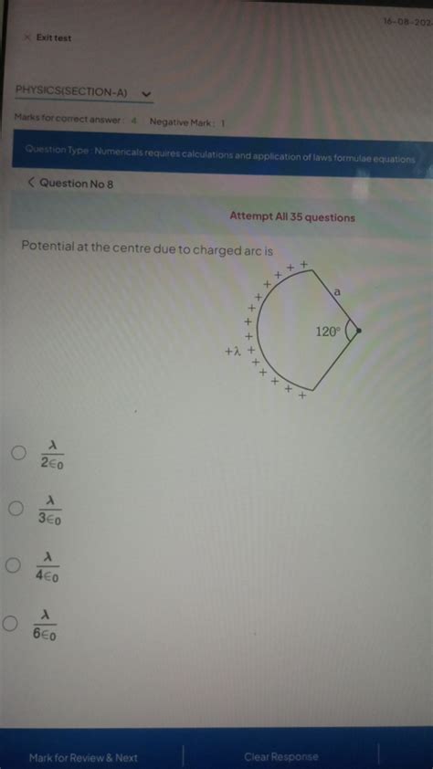 Exit TestPHYSICS SECTION A Marks For Correct Answer Negati
