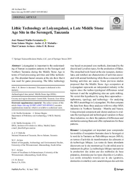 Pdf Lithic Technology At Loiyangalani A Late Middle Stone Age Site