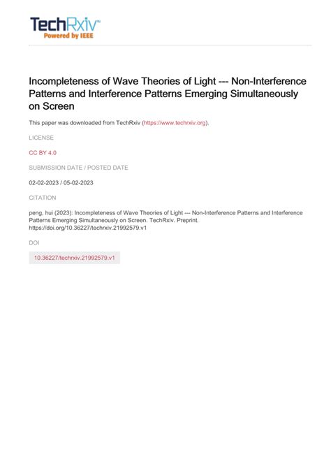 Pdf Incompleteness Of Wave Theories Of Light Non Interference