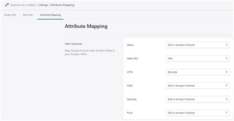 Attribute Mapping Mode Shopify Amazon Channel By Codisto