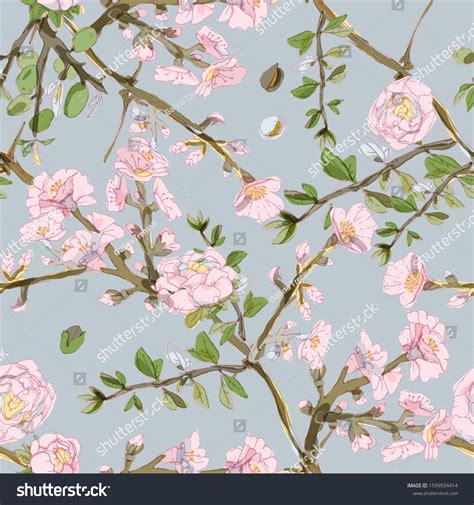 Seamless Pattern Blossom Flowers Sakura Tree Stock Vector Royalty Free