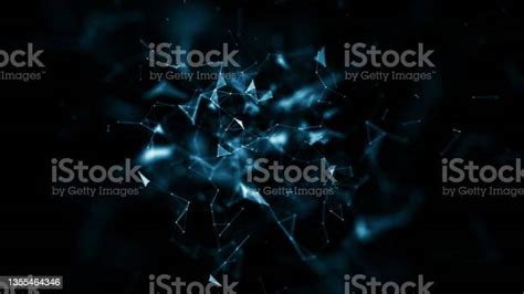 점과 선및 삼각형을 연결하는 추상어구입니다 파란색 배경입니다 플렉서스 효과 3차원 형태에 대한 스톡 사진 및 기타 이미지 3