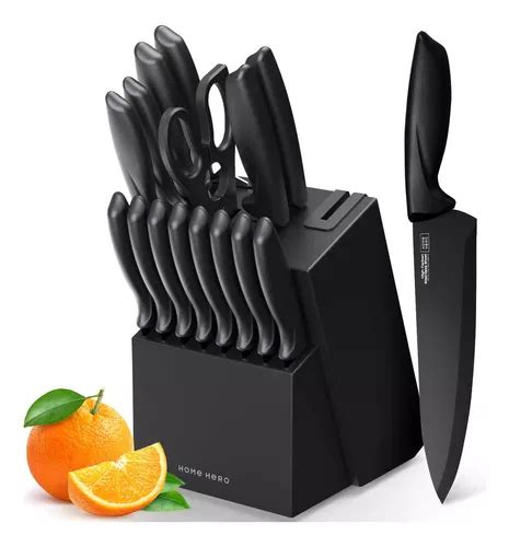 Conjunto de facas de cozinha em bloco de madeira de titânio de peças MercadoLivre