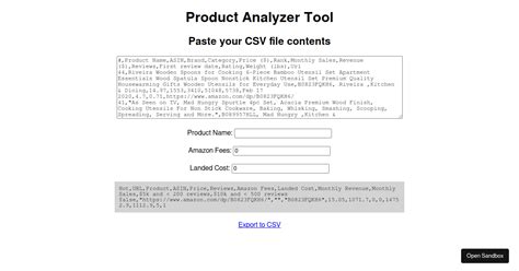 Product Analyzer Codesandbox
