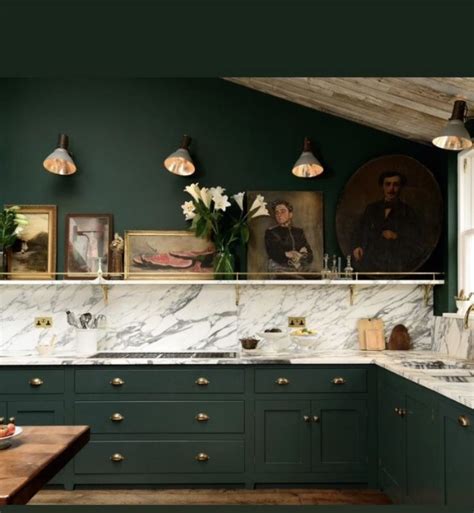 Rustic Green Kitchen With Marble Countertops