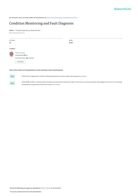 Condition Monitoring And Fault Diagnosis See Discussions Stats And Author Profiles