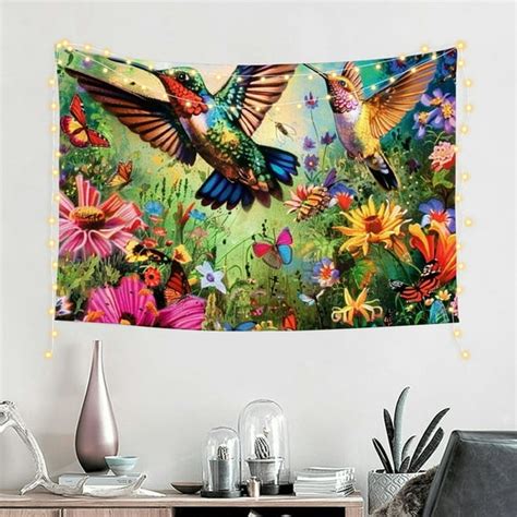 Hummingbird Butterflies Flowers Print Home Wall Tapestry Art Print