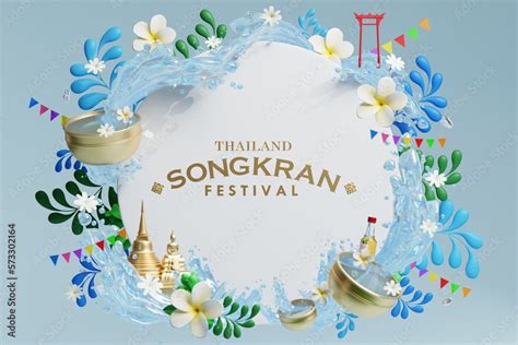 ภาพประกอบสต็อก 3d Songkran Festival Background In Thailand Water Festival 3d With With Blue