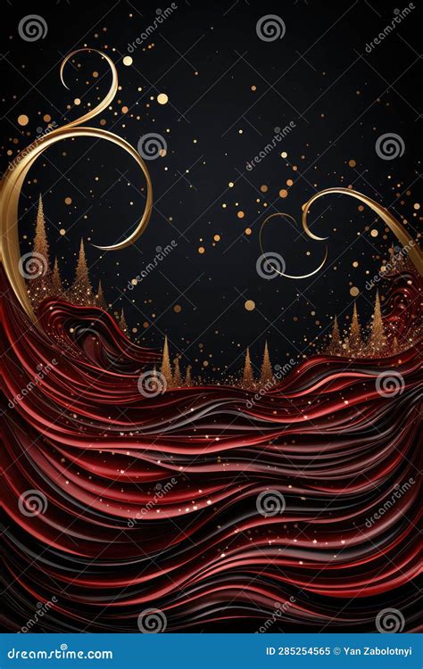 Fondo Negro Con Olas Rojas Y Doradas Stock de ilustración Ilustración