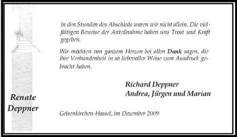 Traueranzeigen Von Renate Deppner Trauer In Nrwde