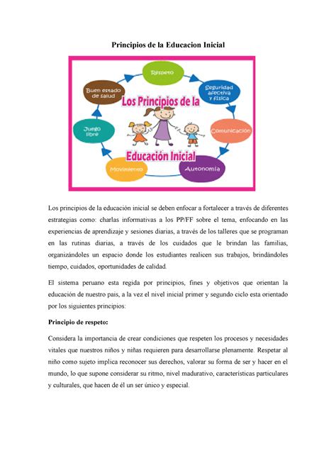 Principios De La Educacion Inicial El Sistema Peruano Esta Regida Por