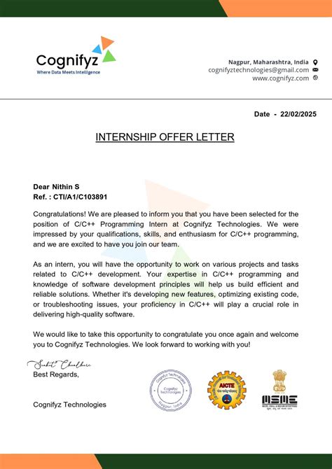 Internship C Softwaredevelopment Cognifyztechnologies Nithin S