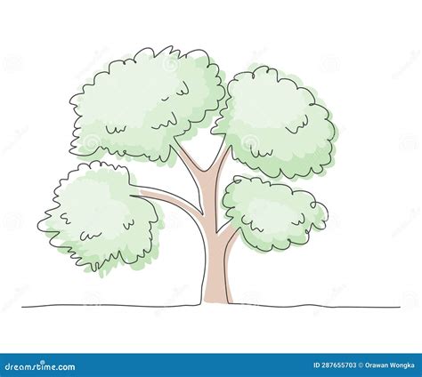 A Tree With Green Leaves Hand Drawn Outline Vector Stock Illustration Illustration Of Vector