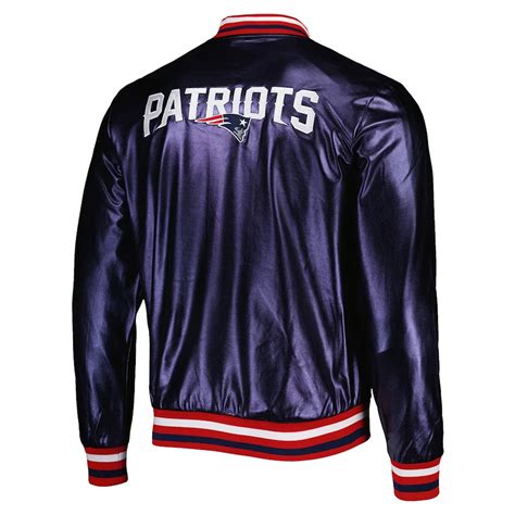New England Patriots Navy Metallic Leather Jacket Jacket Makers