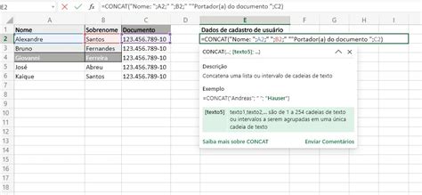 Como usar a função Concatenar do Excel