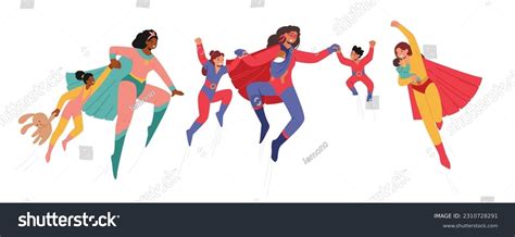 Brave Superhero Mother Characters Protecting Their Stock Vector Royalty Free 2310728291