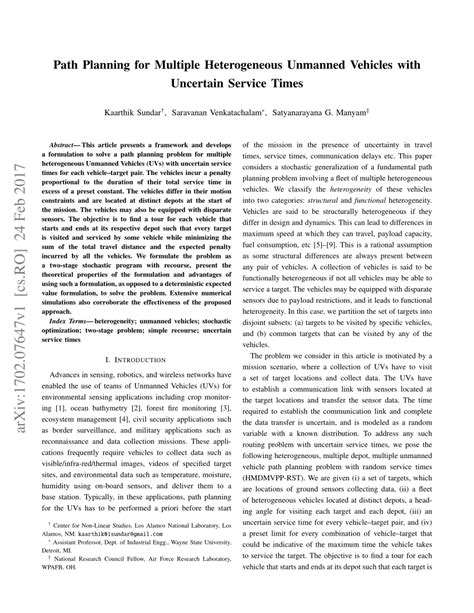 Pdf Path Planning For Multiple Heterogeneous Unmanned Vehicles With Uncertain Service Times