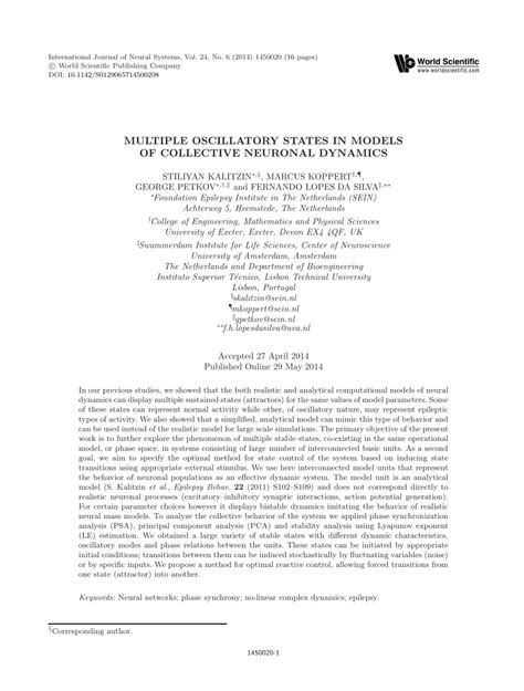 Pdf Multiple Oscillatory States In Models Of Collective Neuronal Dynamics