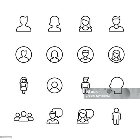 프로필 및 사용자 라인 아이콘입니다 편집 가능한 스트로크입니다 픽셀 완벽한 모바일 및 웹용 프로필 사용자 소셜 미디어 회원 통신 아바타 고객 지원 인간과 같은 아이콘이