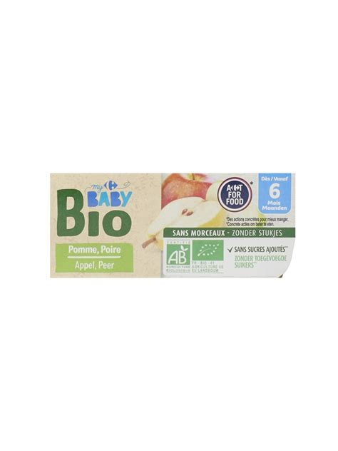Desserts Bébés dès mois Pomme Poire CARREFOUR BABY BIO