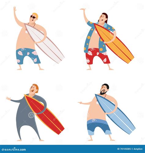 Set Of Surfers Stock Vector Illustration Of Nature Flat 70145085