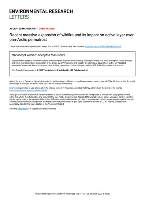 Pdf Recent Massive Expansion Of Wildfire And Its Impact On Active Layer Over Pan Arctic Permafrost