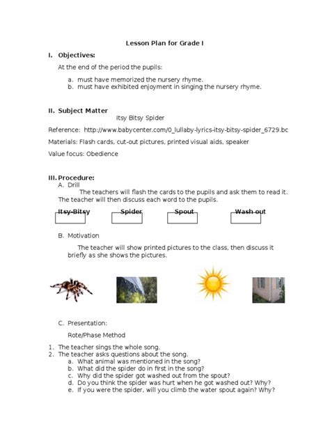 Itsy Bitsy Spider Lesson Plan Pdf