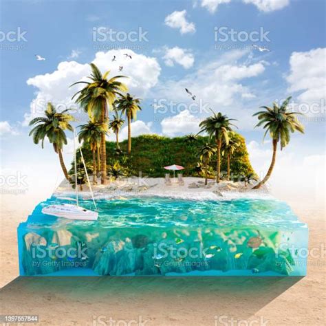 개념적 열대 섬의 3d 렌더링 나무에 대한 스톡 사진 및 기타 이미지 나무 사막 섬 Istock