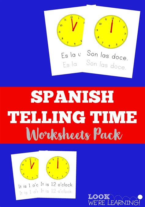 Spanish Worksheets for Kids: Spanish Telling Time Worksheets Pack