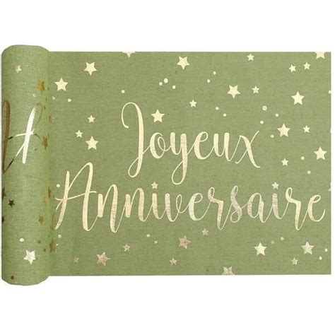 Chemin de table anniversaire vert Olive Sauge et doré or métallisé 3m