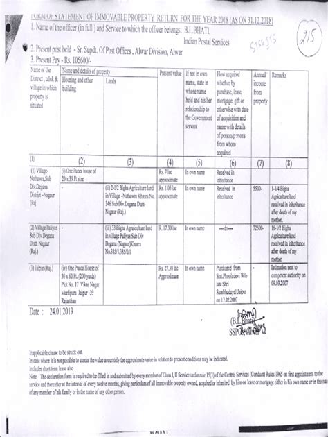 Fillable Online Form Of Statement Of Immovable Property Return For India Post Fax Email